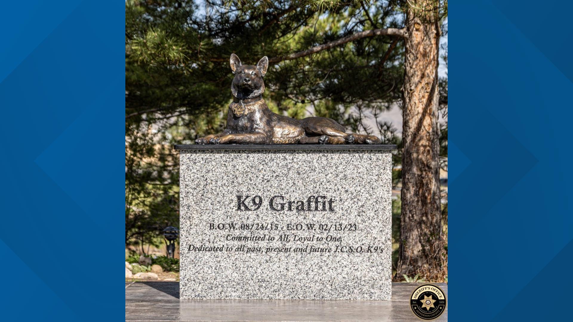 Jefferson County honors K9 Graffit with statue | 9news.com