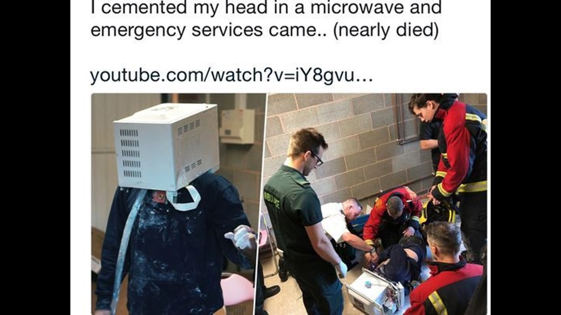 YouTuber cements his head in a microwave for prank, fire officials save ...