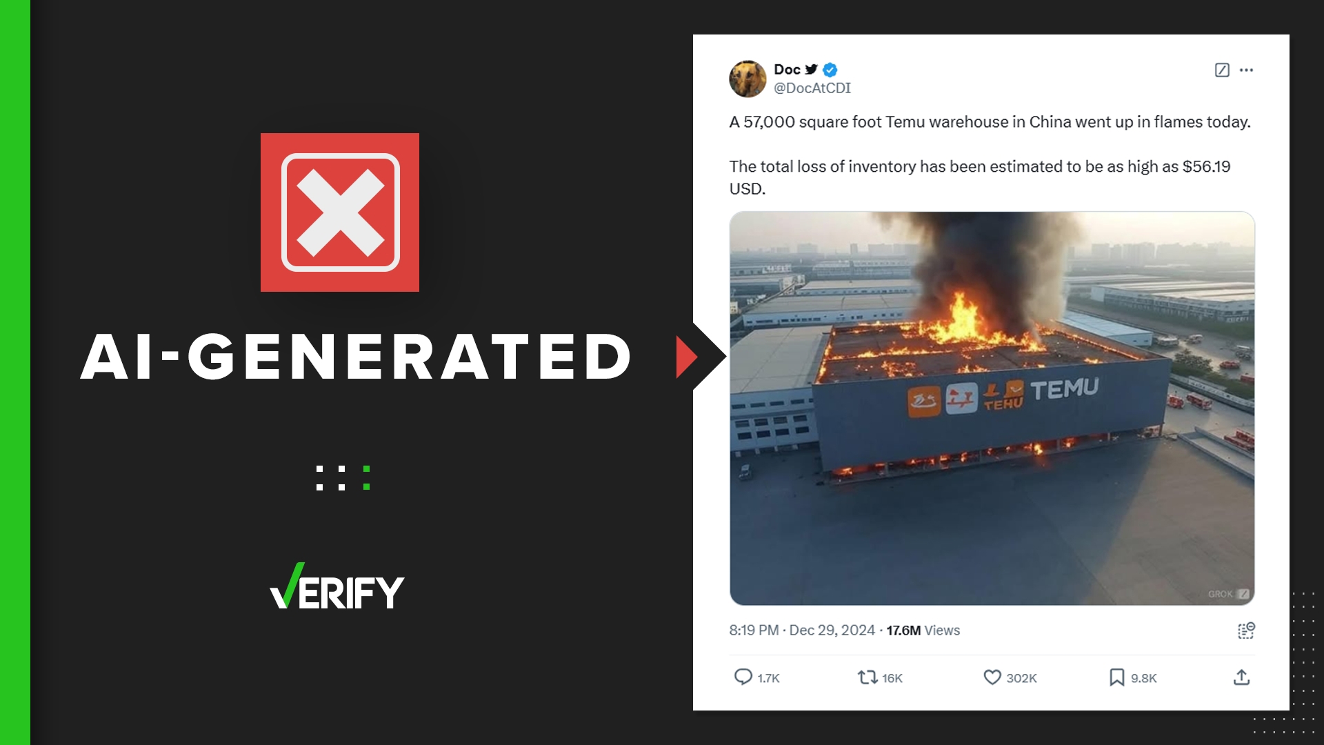 An image claiming to show a Temu warehouse fire is AI-generated | 9news.com