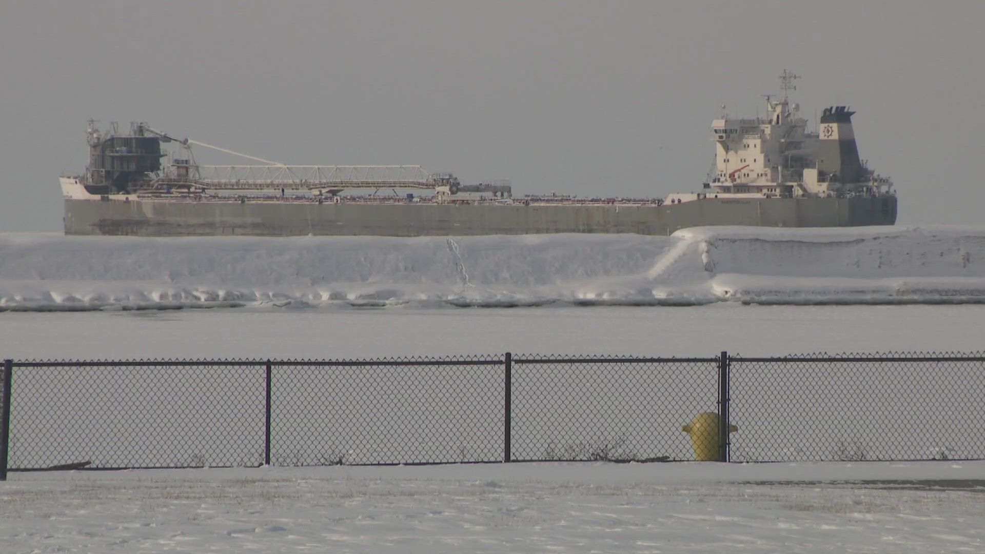 Lake freighter stuck on the ice | 9news.com