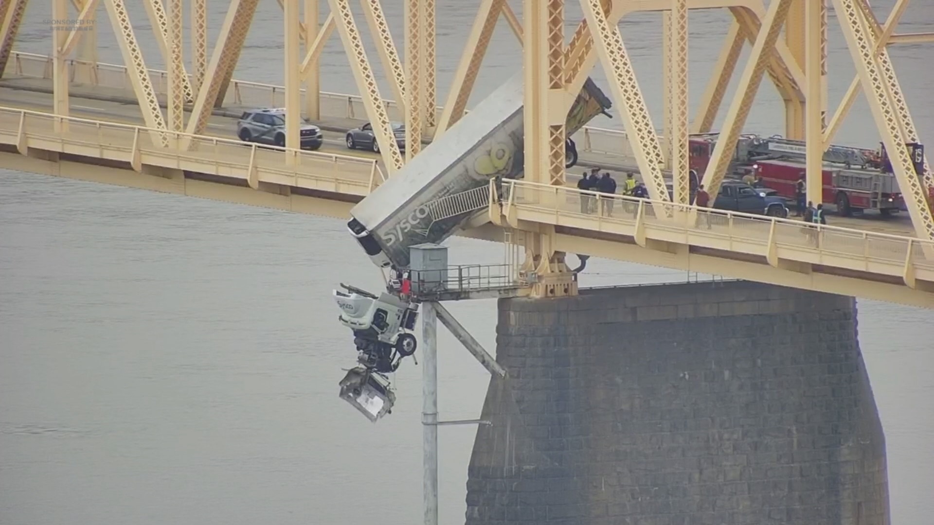 Semi truck driver dangles, rescued from Clark Memorial Bridge | 9news.com